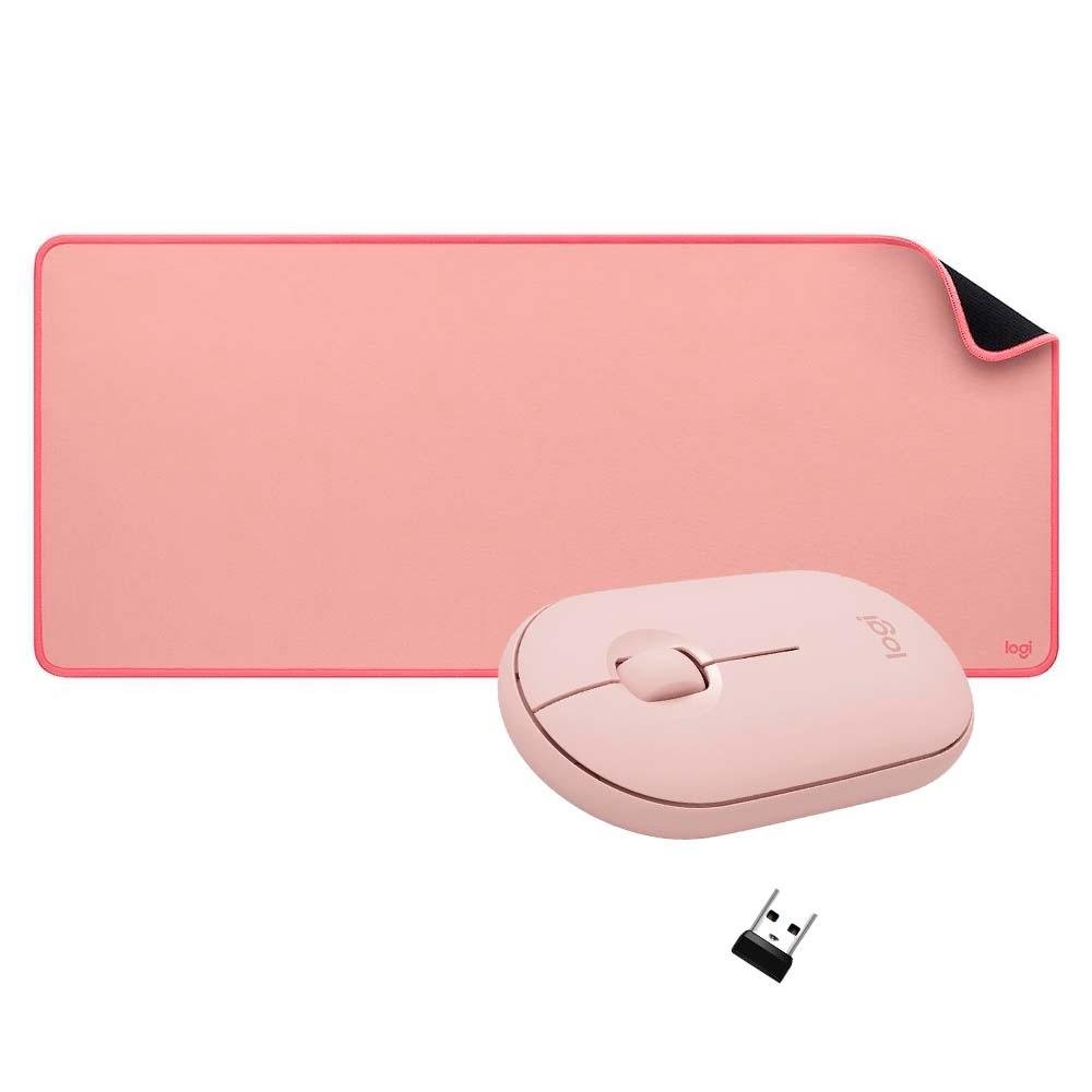 Kit Mouse sem fio Logitech Pebble M350, Rosa + Mousepad Desk Mat ...