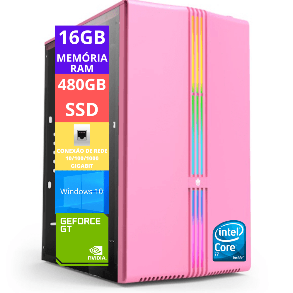 PC Gamer Core I7 34ghz 16GB SSD 480GB Rosa KaBuM