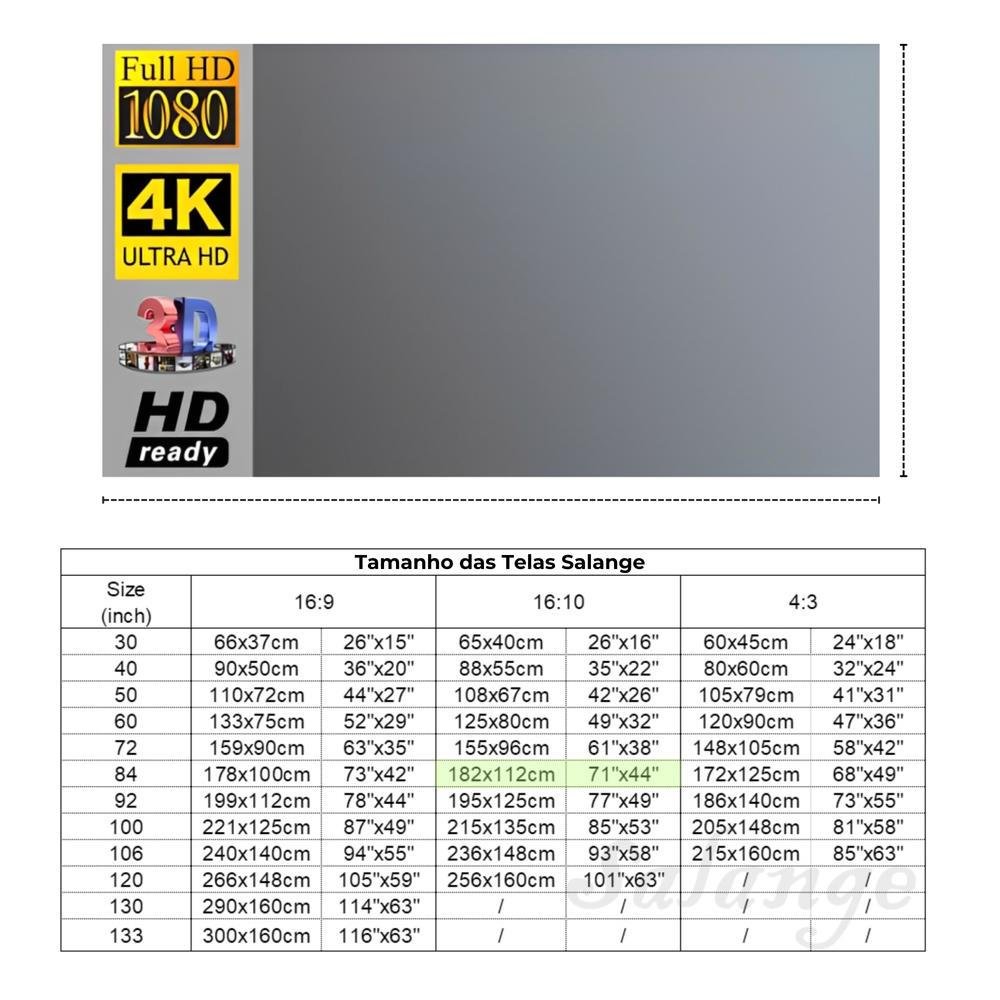 Tela Reflexiva Salange Projetor 16:10 84 Pol