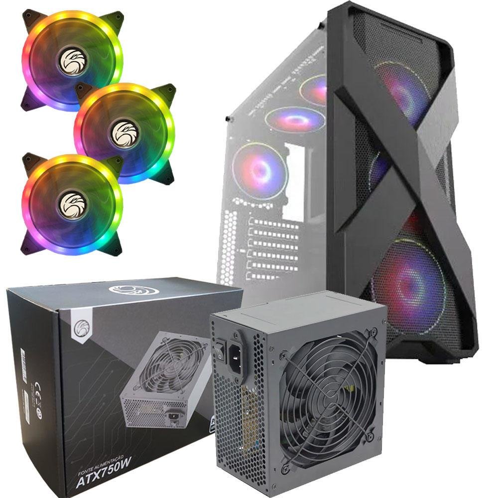 Gabinete Gamer Xe03 Fonte 750W Cooler RGB KaBuM