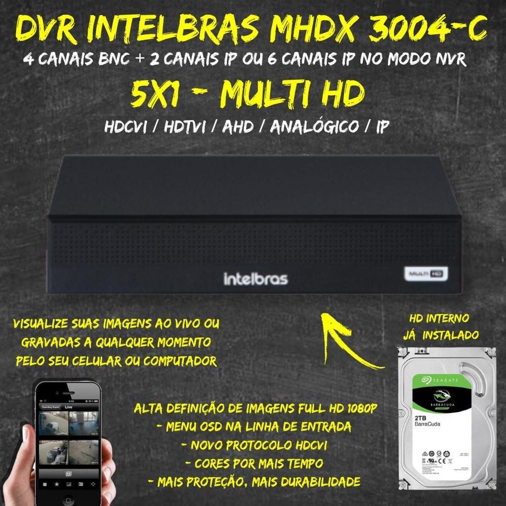 Kit Intelbras DVR Mhdx 3004c HD 2TB KaBuM